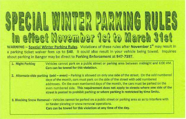 Special winter parking rules in Bangor begin | newscentermaine.com