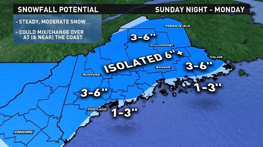 Snowfall potential for Sunday night through Monday | newscentermaine.com