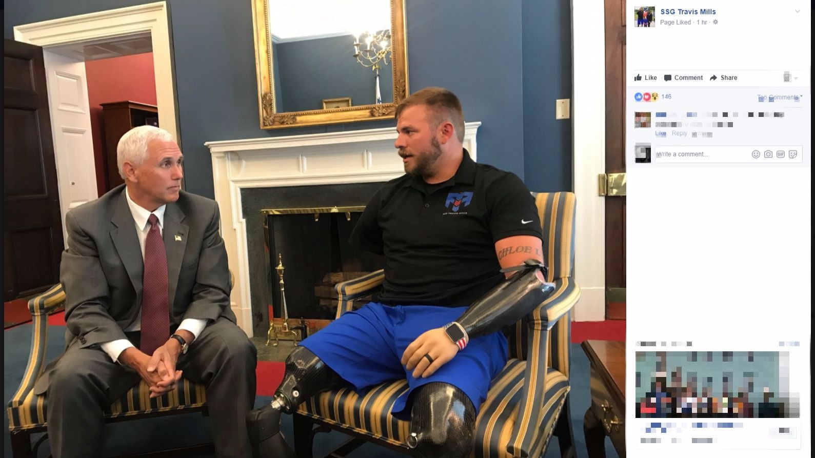 Staff Sgt. Travis Mills visits White House, meets VP Pence, Pres. Trump ...