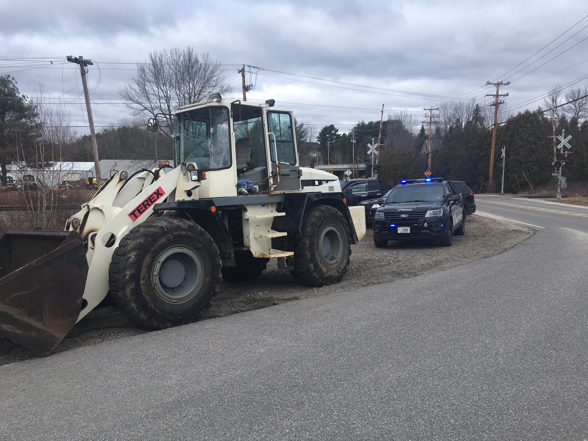 Stolen front-end loader almost struck by train | newscentermaine.com